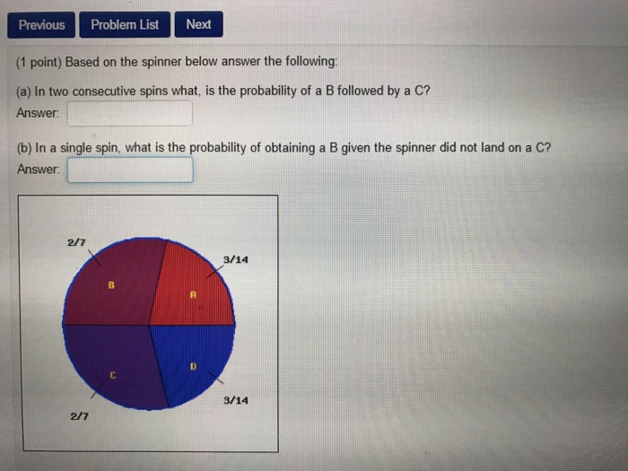 Solved Based on the spinner below answer the following In | Chegg.com