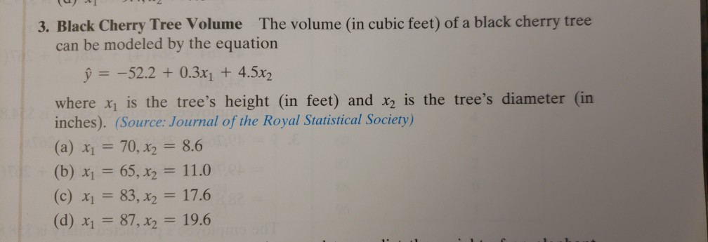 Solved 3. Black Cherry Tree Volume The volume (in cubic | Chegg.com
