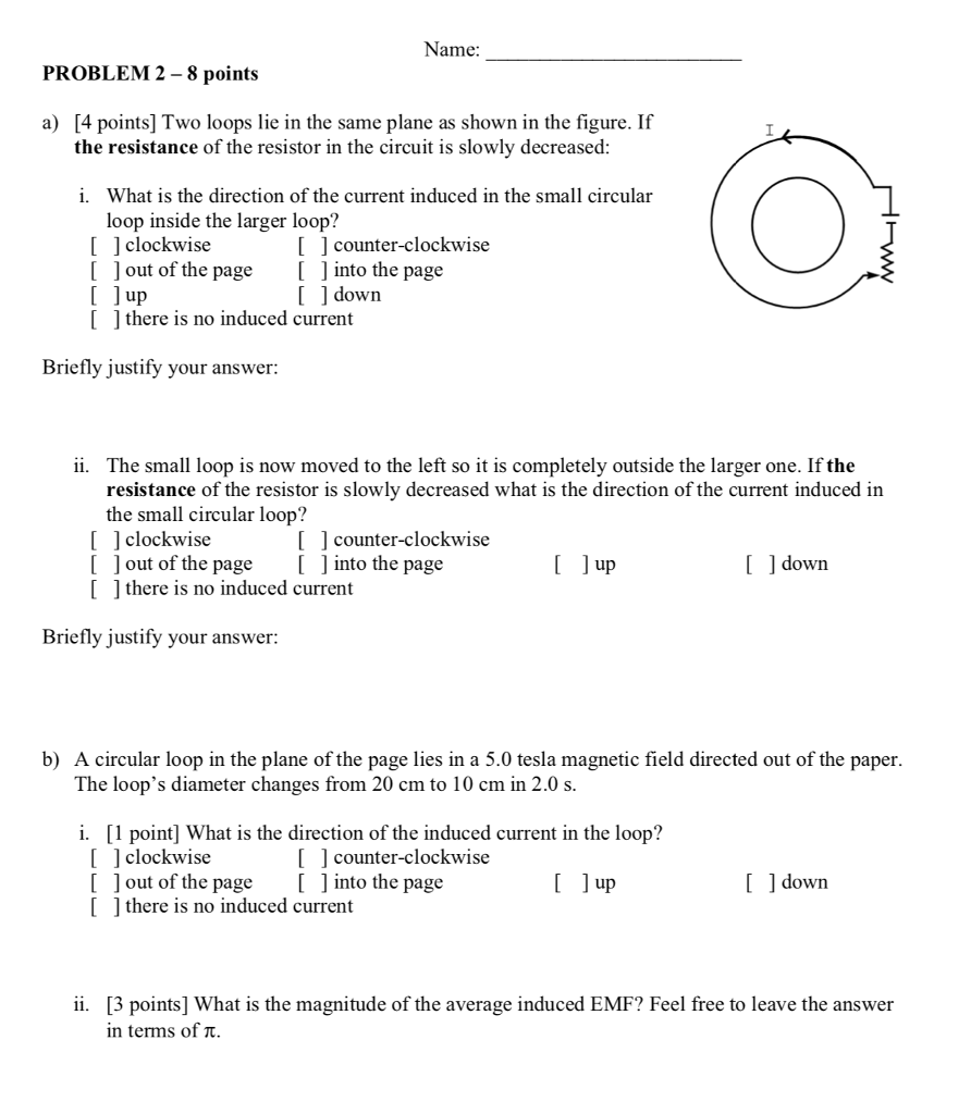 Solved Name Problem 2 8 Points 4 Points Two Loops Lie