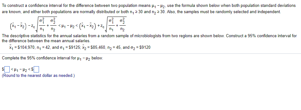 Solved To Construct A Confidence Interval For The Difference 6928