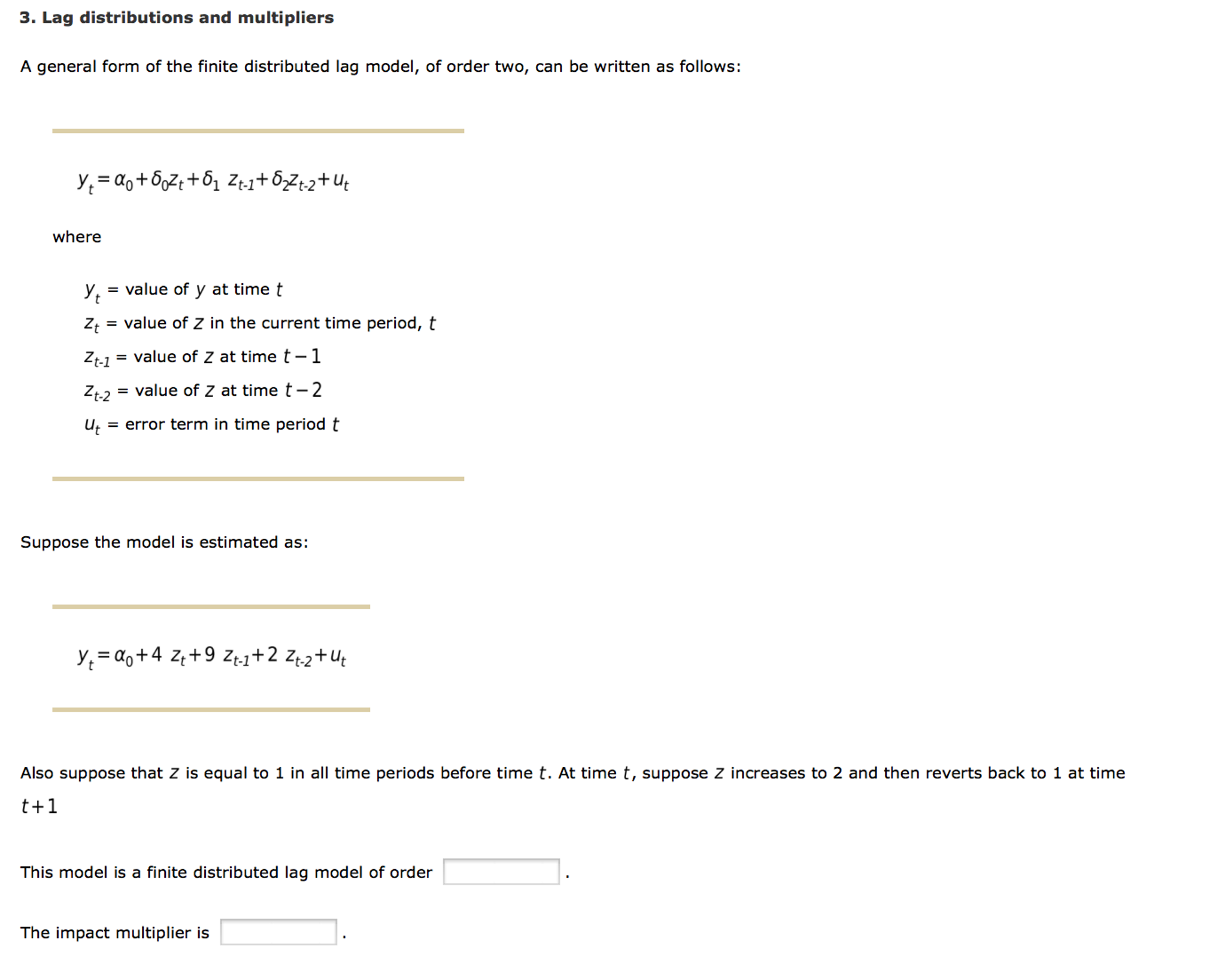 Solved A general form of the finite distributed lag model, | Chegg.com