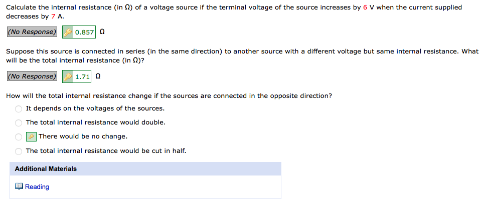 Solved Calculate the internal resistance (in ?) of a voltage | Chegg.com
