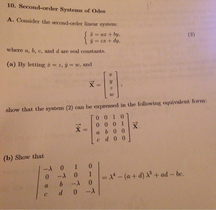 Solved Second-order Systems of Odes A. Consider the | Chegg.com