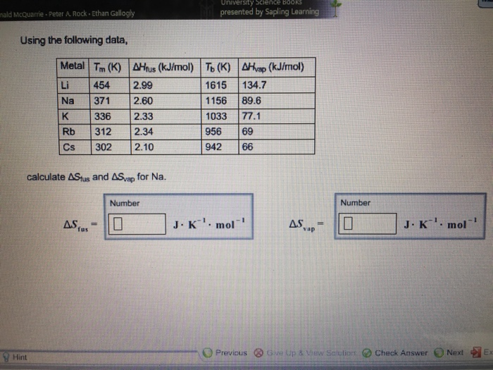 Solved Using the following data, calculate deltaS_fus and | Chegg.com