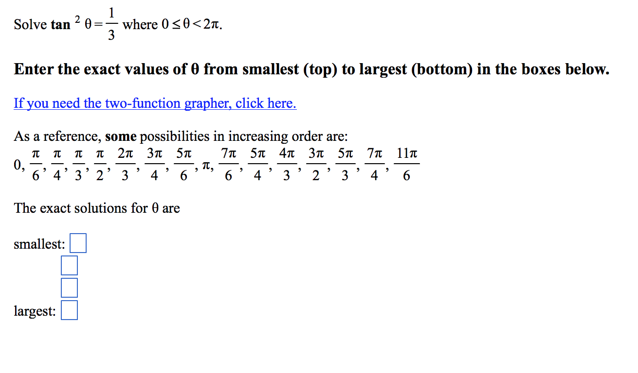 Solved Solve tan^2 theta = 1/3 where 0 lessthanorequalto | Chegg.com