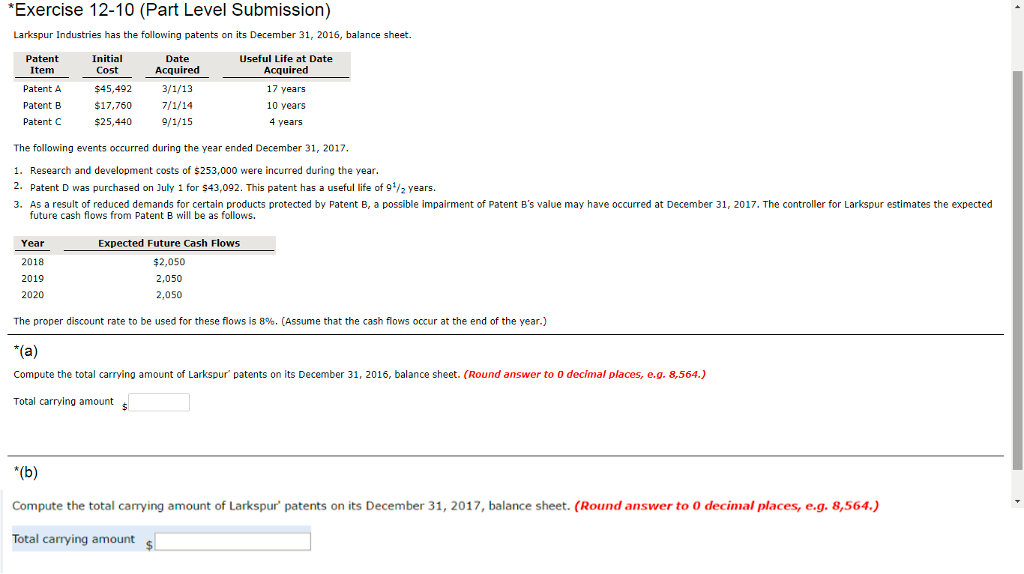 Solved Exercise 12-10 (Part Level Submission) Larkspur | Chegg.com