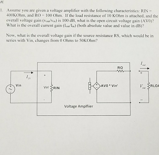 Solved Assume you are given a voltage amplifier with the | Chegg.com