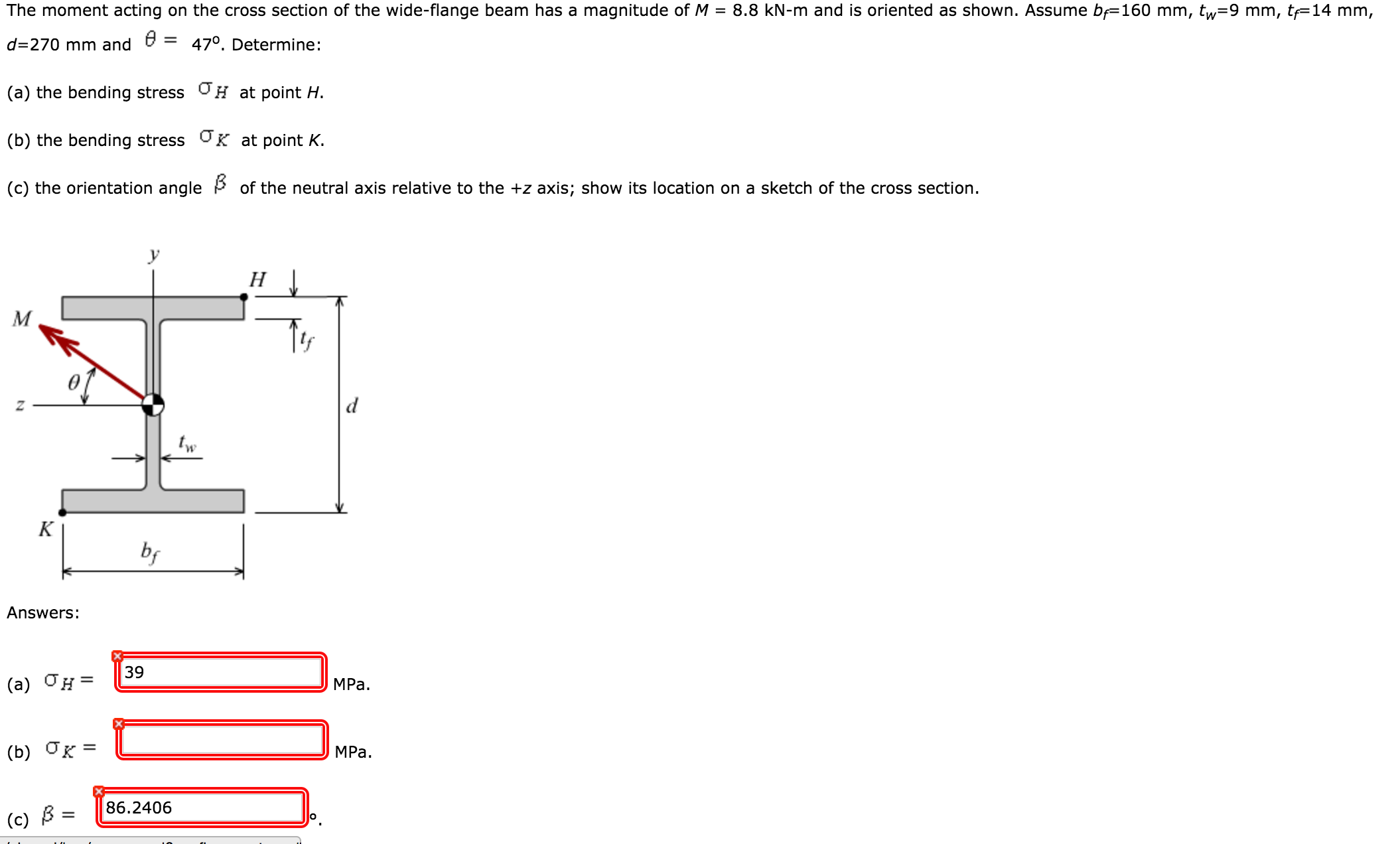Solved The moment acting on the cross section of the | Chegg.com