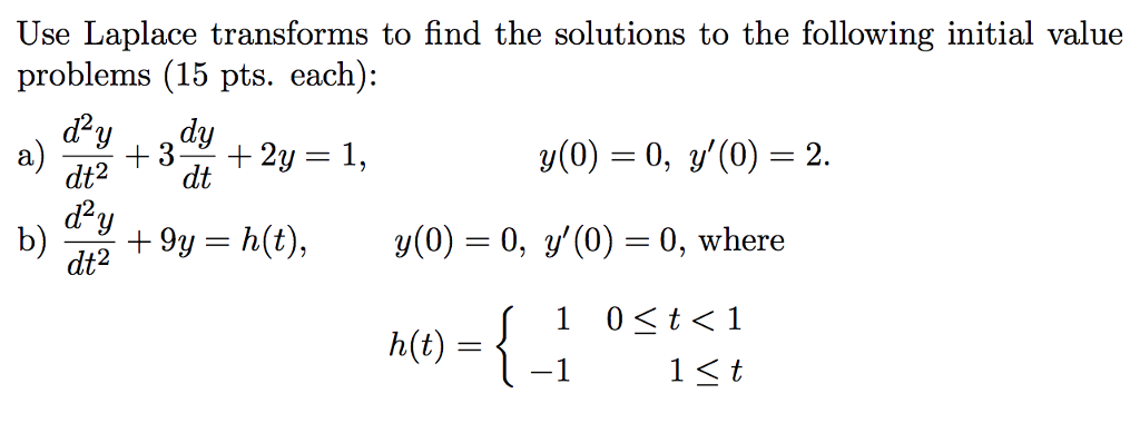 Solved Use Laplace transforms to find the solutions to the | Chegg.com