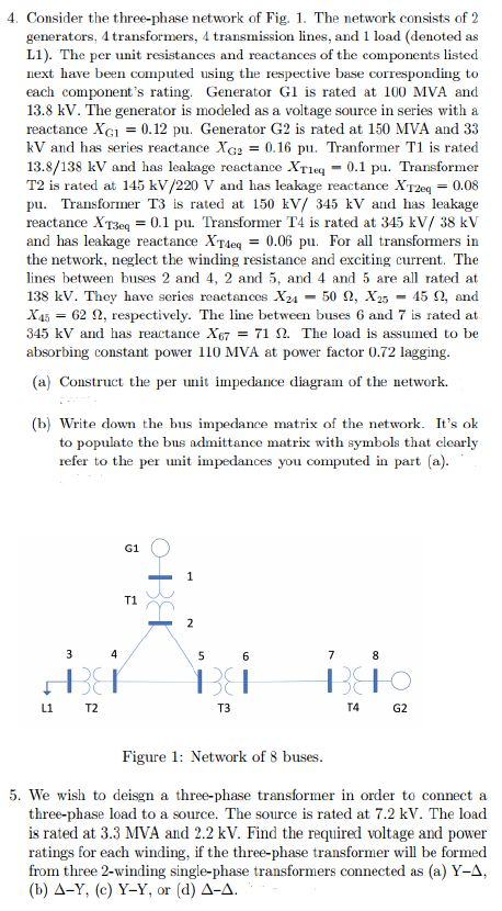 4. Consider the three-phase network of Fig. 1. The | Chegg.com