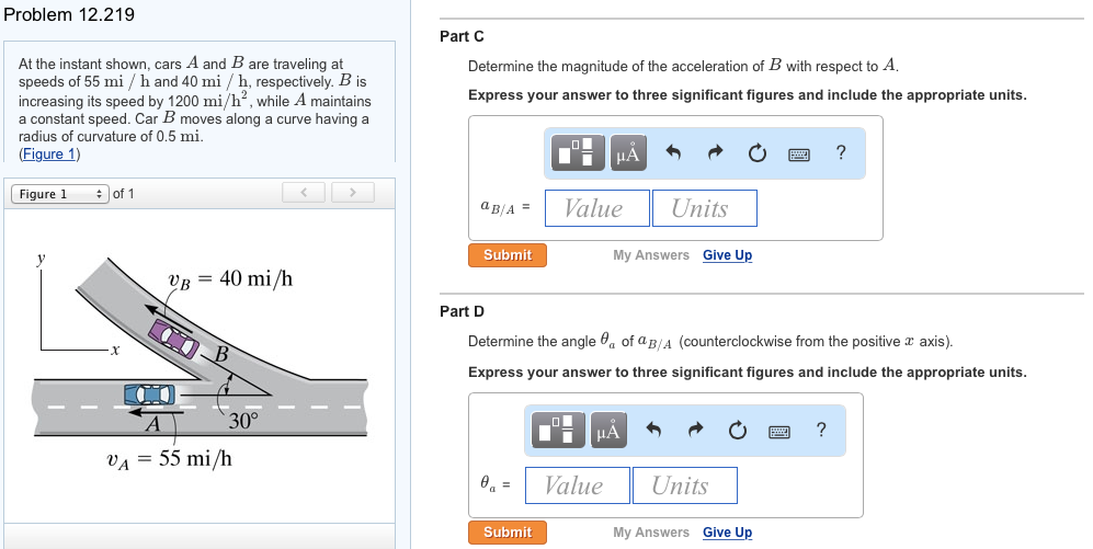 Solved Problem 12.219 Part A At the instant shown, cars A | Chegg.com