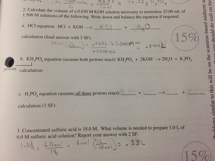 Solved Calculate the volume of a 0.850 M KOH solution | Chegg.com