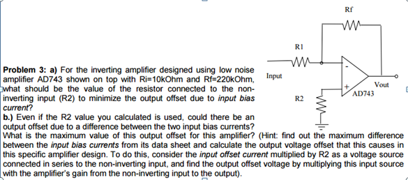 Solved For the inverting amplifier designed using low | Chegg.com