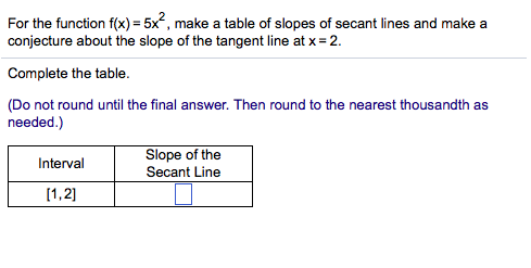 Solved For the function fx)5x2, make a table of slopes of | Chegg.com