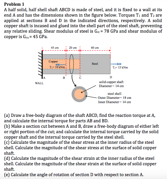 Solved Problem 1 A half solid, half shell shaft ABCD is made | Chegg.com