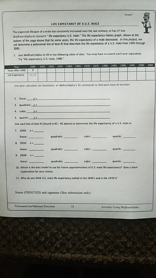 Solved Groupu LIFE EXPECTANCY OF A U.S. MALE The expected | Chegg.com
