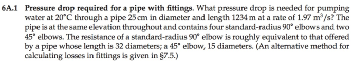 Solved Pressure drop required for a pipe with fittings. What | Chegg.com