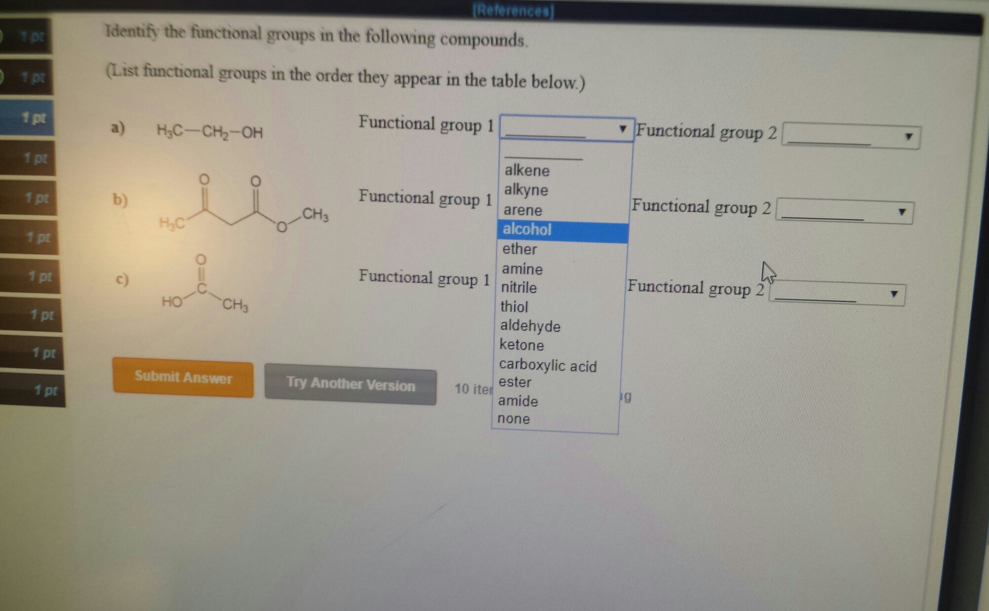 Solved Relerences ldentify the fiunctional groups in the | Chegg.com