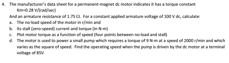 Solved The manufacturer's data sheet for a permanent-magnet | Chegg.com