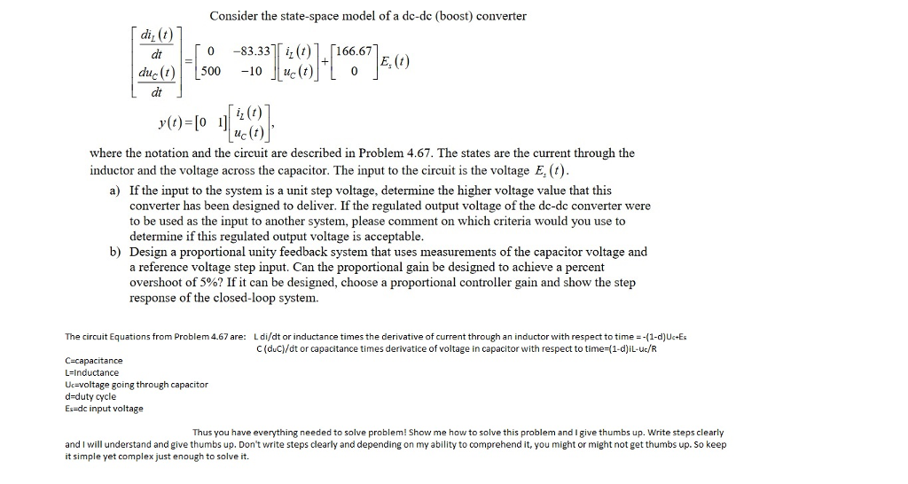 Solved Consider the state-space model of a dc-dc (boost) | Chegg.com