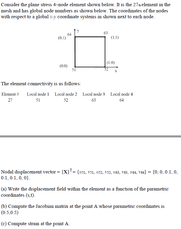 Consider the plane stress 4-node element shown below. | Chegg.com