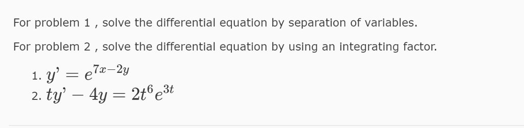 Solved For problem 1, solve the differential equation by | Chegg.com