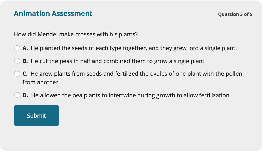 Solved Animation Assessment Question 3 of 5 How did Mendel | Chegg.com