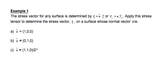 Solved Example 1 The stress vector for any surface is | Chegg.com