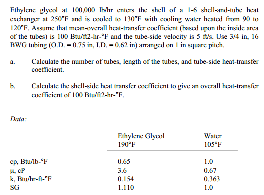 Solved Ethylene glycol at 100, 000 lb/hr enters the shell of | Chegg.com