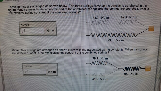 Solved Three springs are arranged as shown below. The three | Chegg.com