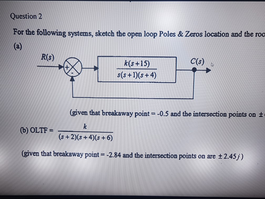 Solved Question 2 For the following systems, sketch the open | Chegg.com