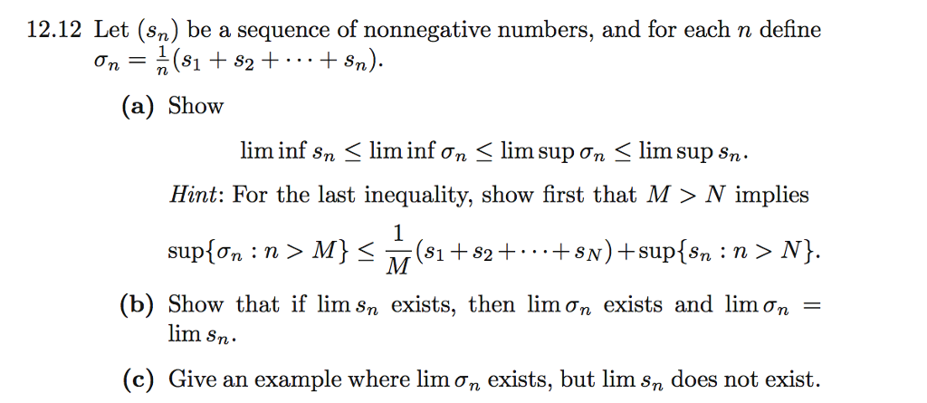 Solved 12.12 Let (sn) be a sequence of nonnegative numbers, | Chegg.com
