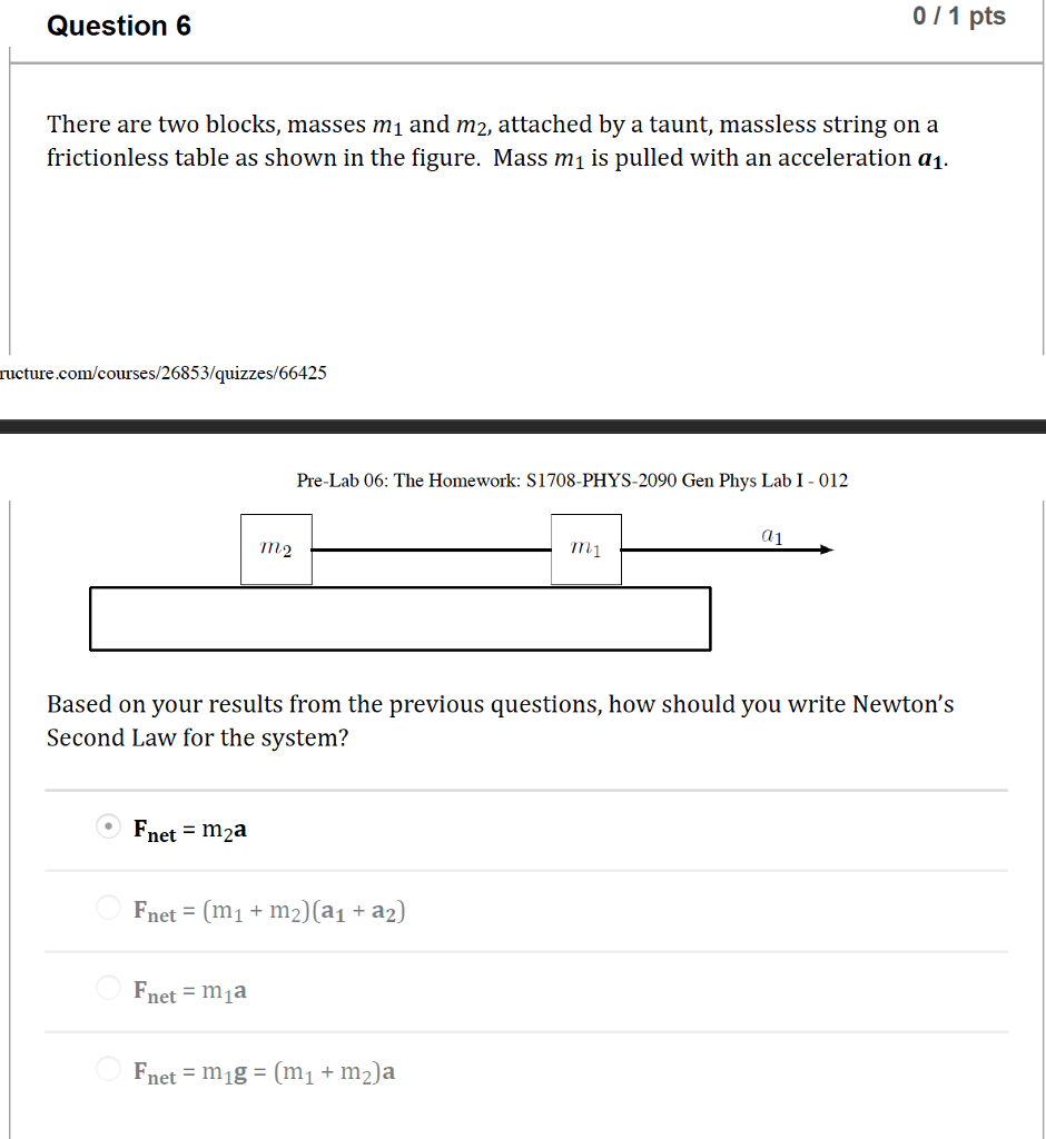 Solved Question 6 0/1 pts There are two blocks, masses m1 | Chegg.com