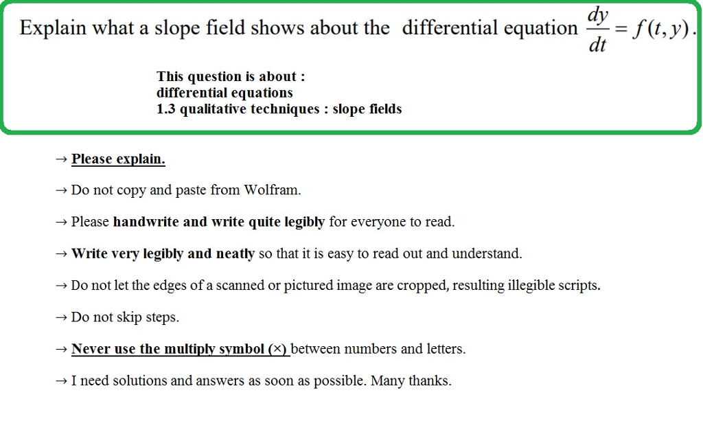 Solved Explain what a slope field shows about the | Chegg.com