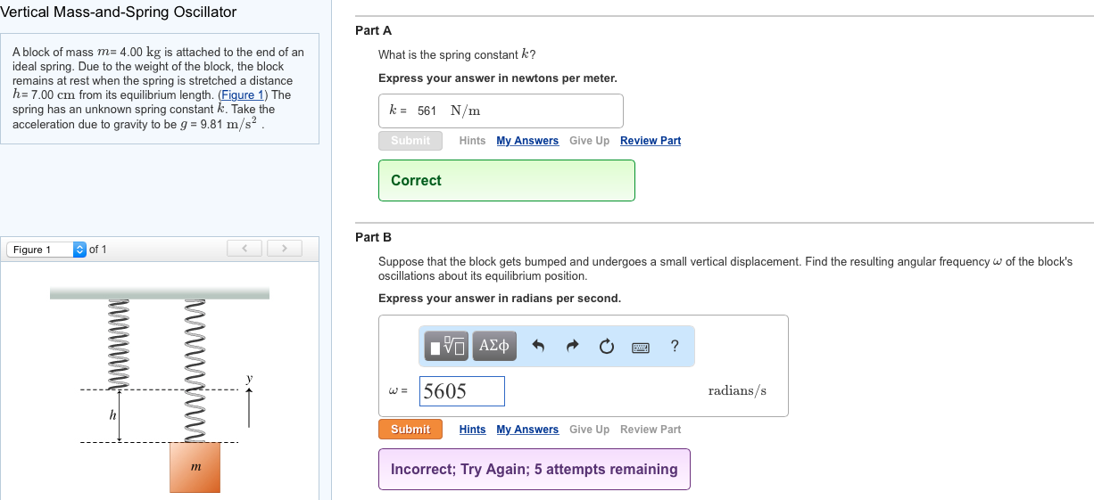 Solved Vertical Mass-and-Spring Oscillator A block of mass | Chegg.com