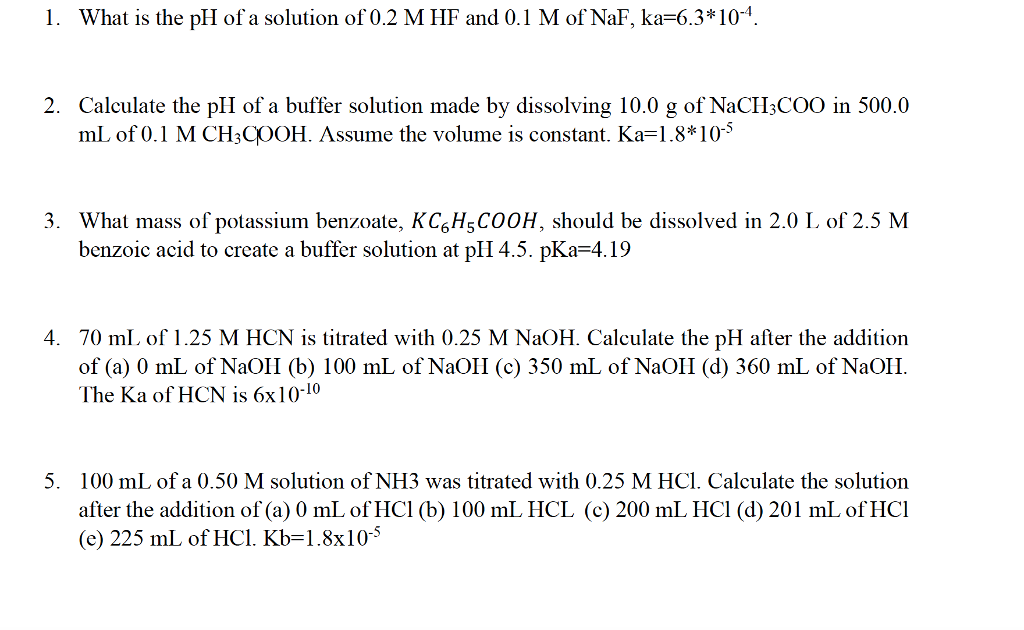 Solved 1. What is the pH of a solution of 0.2 M HF and 0.1 M | Chegg.com