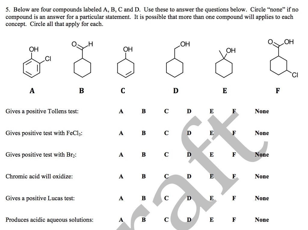 Solved Below are four compounds labeled A, B, C and D. Use | Chegg.com