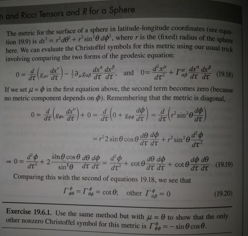 Solved n and Ricci Tensors and R for a Sphere The metric for | Chegg.com