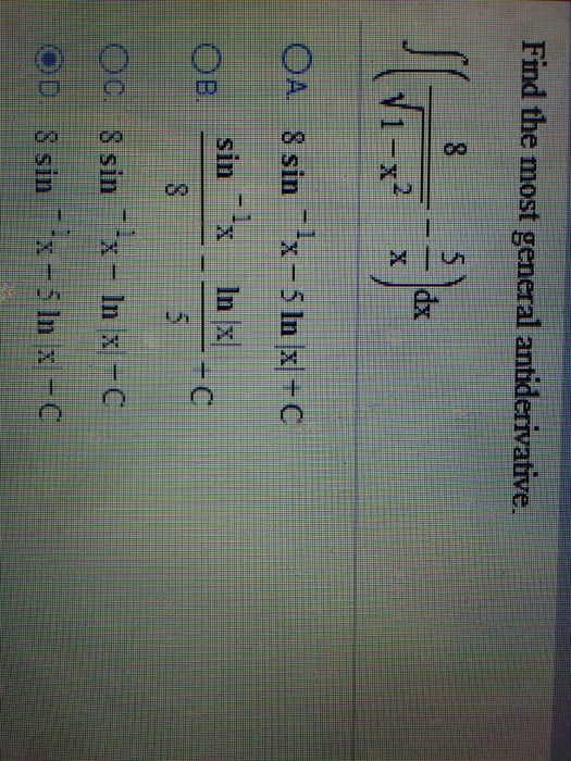 Solved Find the most general antiderivative. integral | Chegg.com