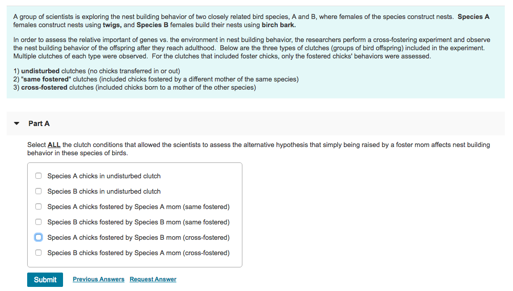 Solved A group of scientists is exploring the nest building | Chegg.com