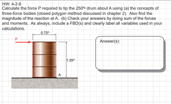 Solved HW: 4-2-9 Calculate the force P required to tip the | Chegg.com