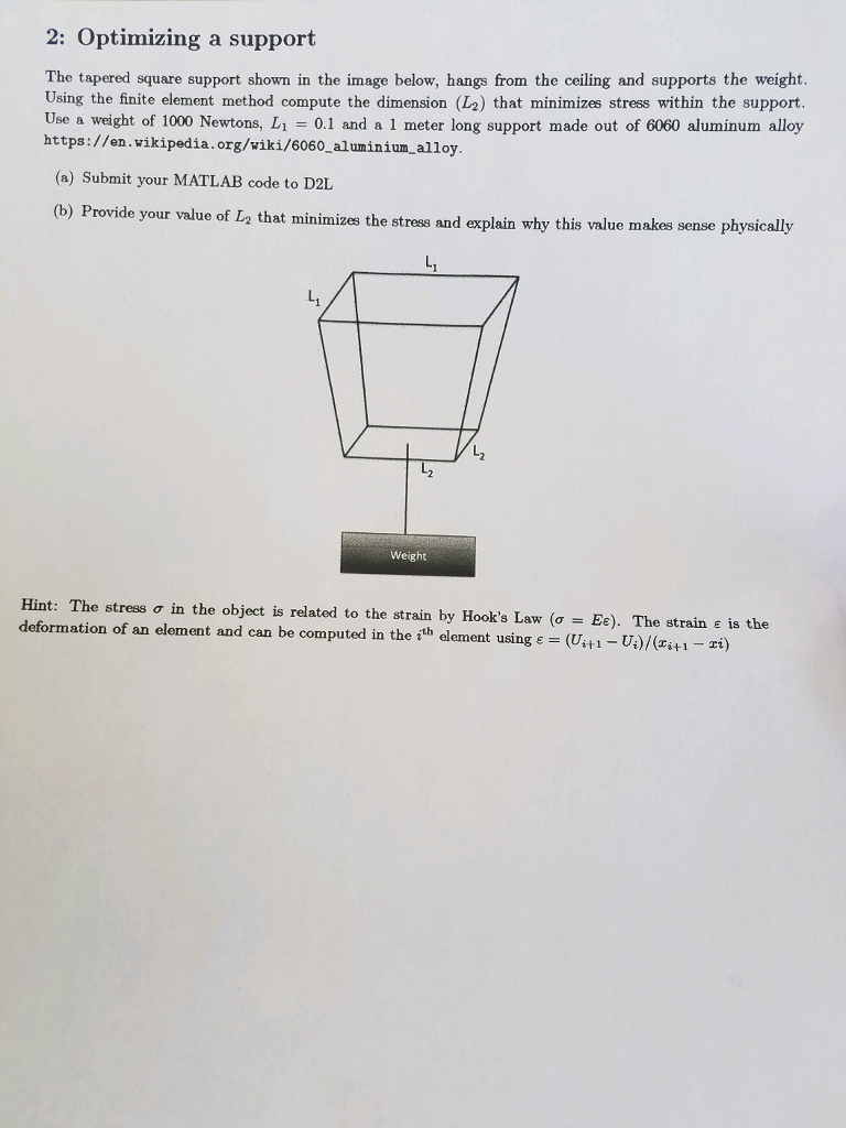 2: Optimizing a support The tapered square support | Chegg.com