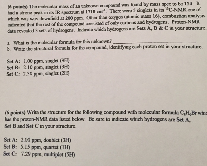 Solved The molecular mass of an unknown compound was found | Chegg.com