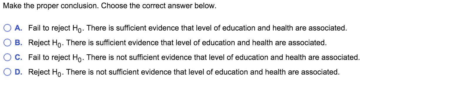Solved The following data represent the level of health and | Chegg.com