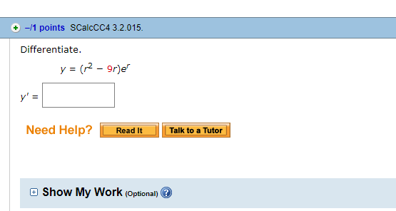 Solved + -/1 points SCalcCC4 3.2.015 Differentiate y = | Chegg.com Solved + -/1 points SCalcCC4 3.2.015 Differentiate y = | Chegg.com