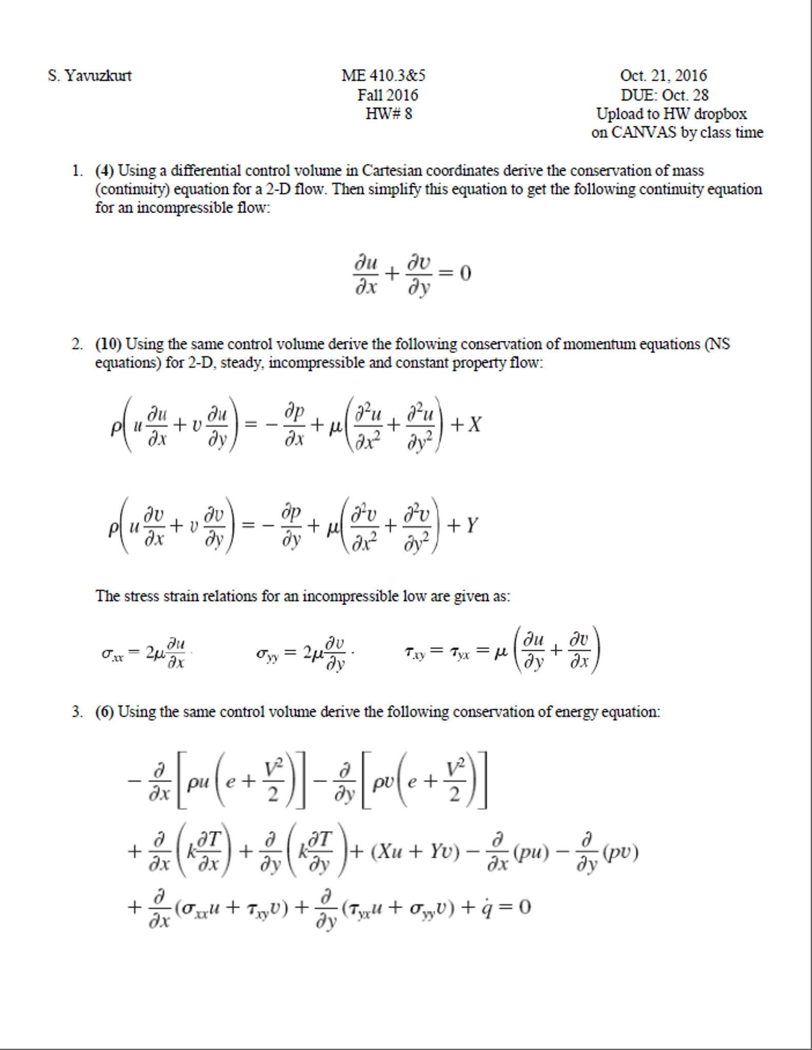 Solved Using a differential control volume in Cartesian | Chegg.com