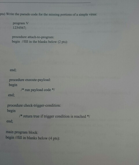 Solved Write the pseudo code for the missing portions of a | Chegg.com