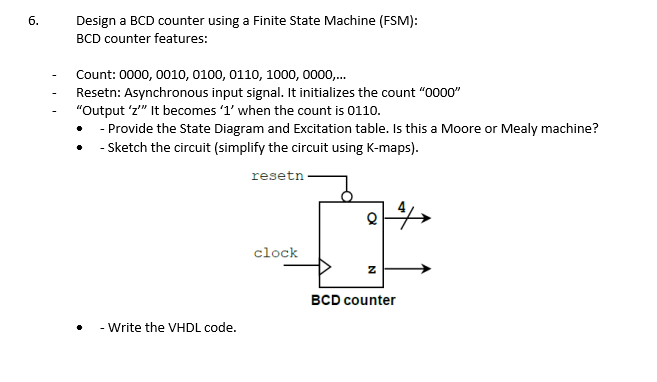 Design a BCD counter using a Finite State Machine | Chegg.com