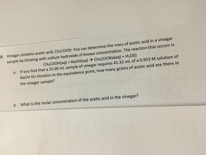 Solved Vinegar contains acetic acid, CH_3COOH. You can | Chegg.com