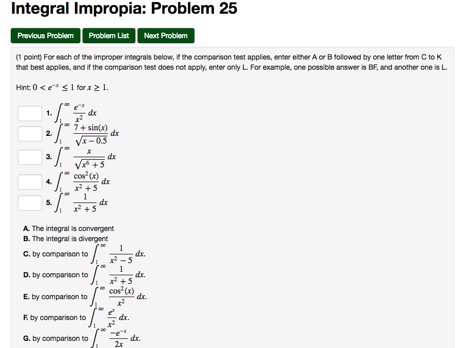 Solved Integral Impropia: Problem 25 Previous Problem | Chegg.com